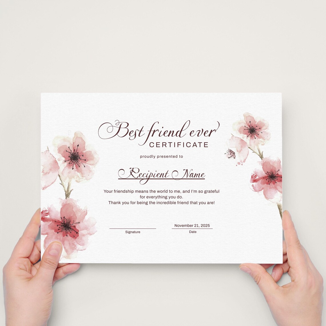 Editable Best Friend Forever Certificate Template, Personalized Gift ...