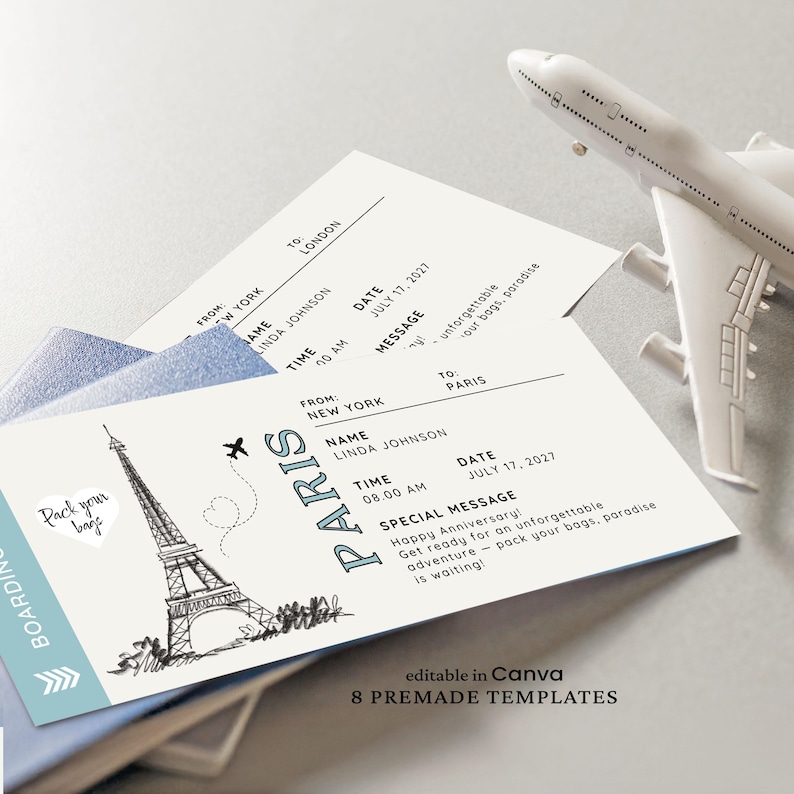 Editable Boarding Pass Canva Template, Printable Travel Ticket, Airline ...