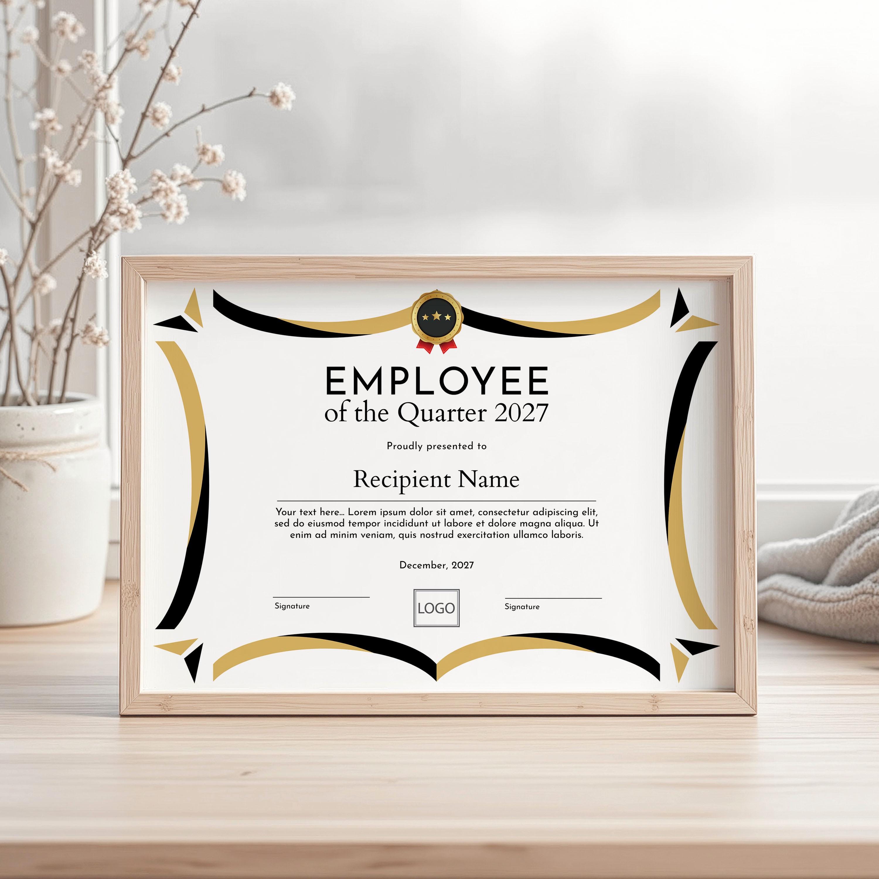 Editable Employee of the Quarter, Printable Employee Awards, Gift ...