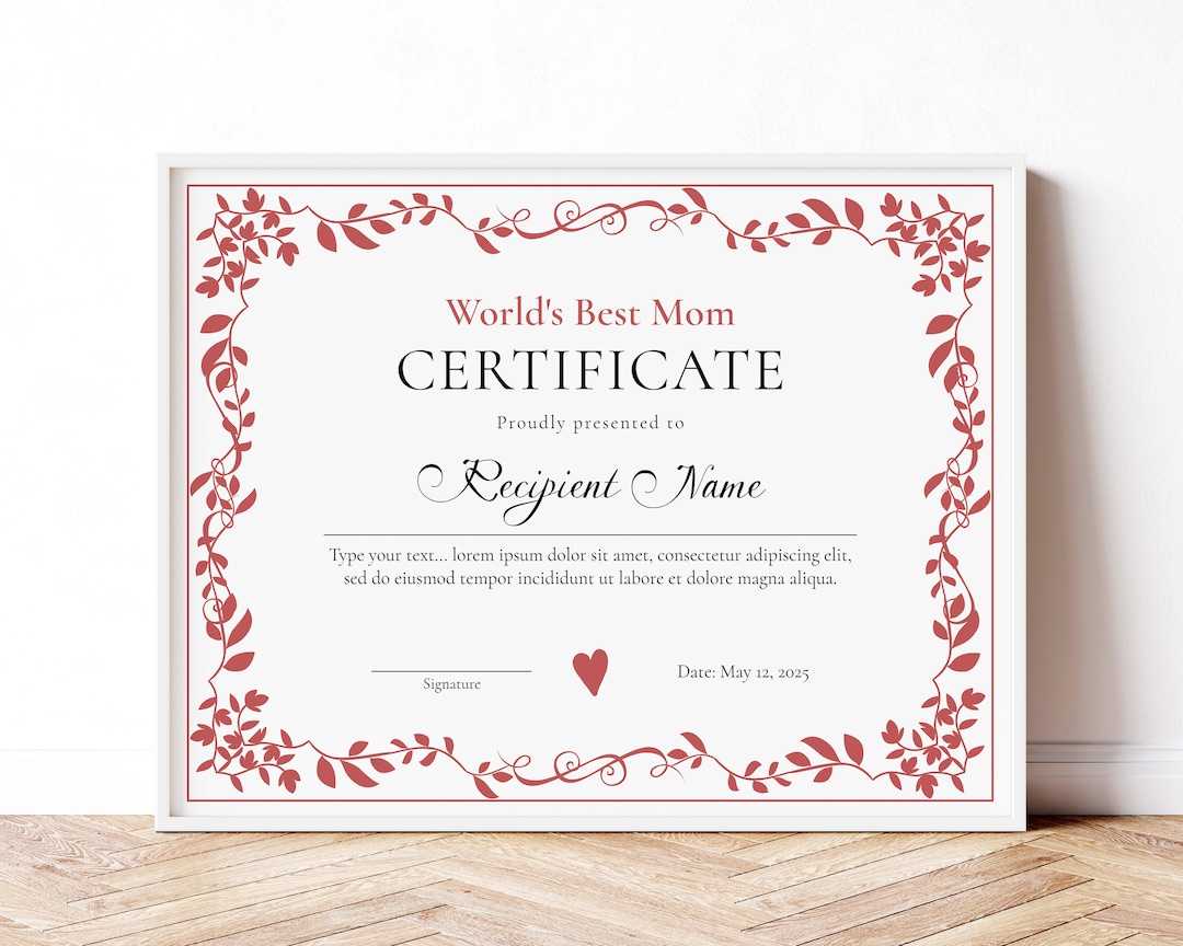 Editable Best Mom Award Certificate Template, Gift for Mothers Day ...