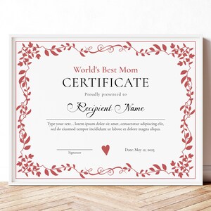 Editable Best Mom Award Certificate Template, Gift for Mothers Day ...
