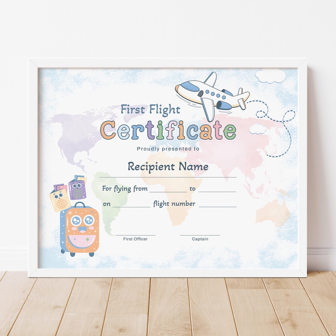 My First Flight Certificate Template Award Certificate for Kids Travel ...