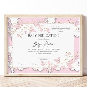 Baby Dedication Certificate Template, Girl Baptism Baby Christening ...