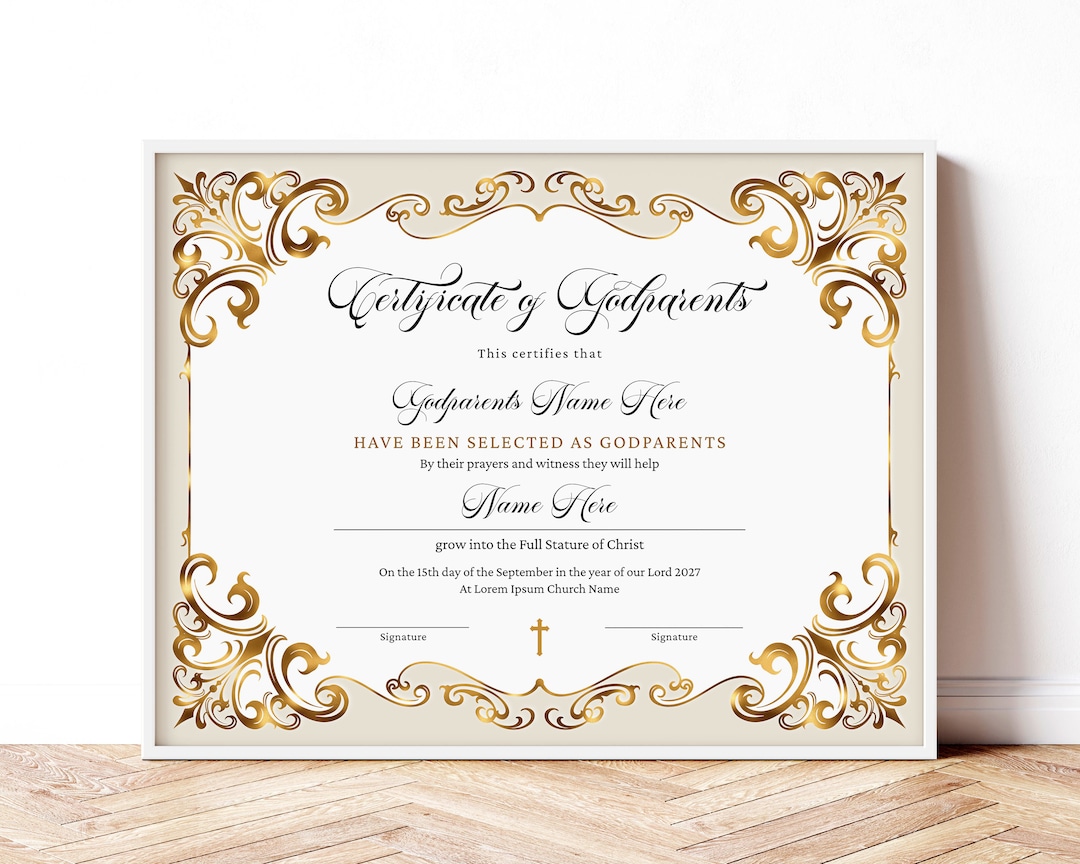 Editable Godparents Certificate Template, Godmother Godfather Printable ...