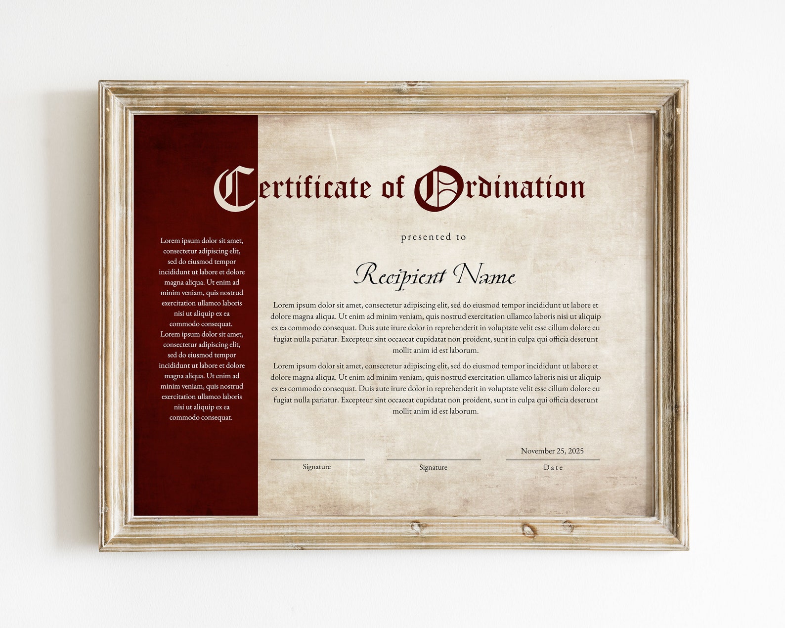 Editable Certificate of Ordination Template, Ordination Certificate ...