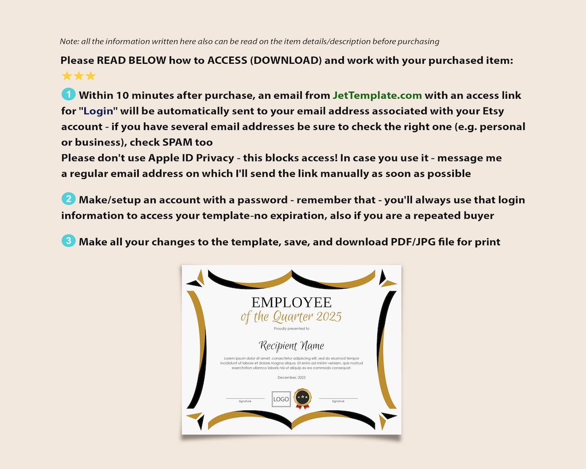 Editable Employee of the Quarter Printable Employee Gift - Etsy