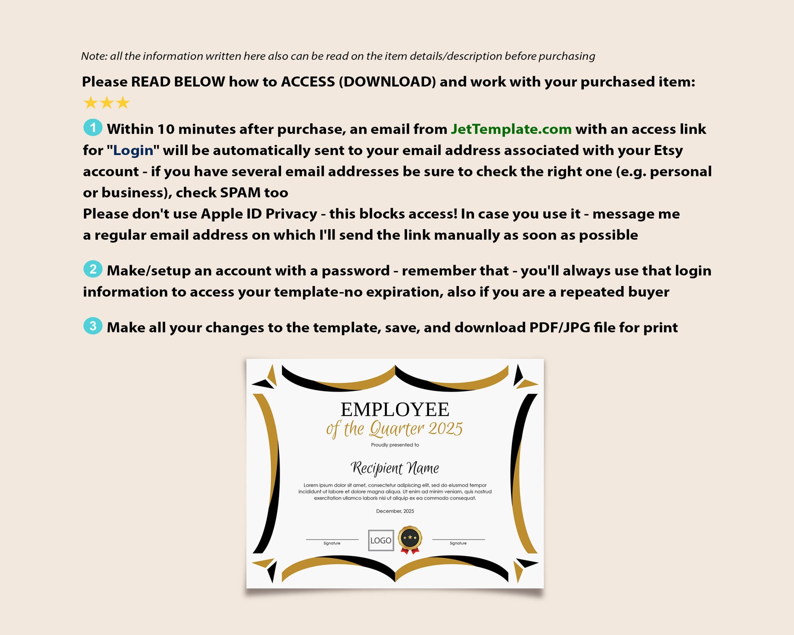 Editable Employee of the Quarter Printable Employee Gift - Etsy