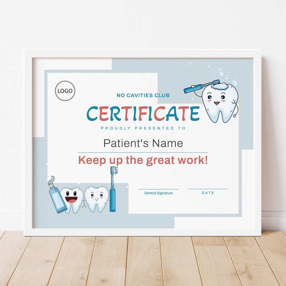 Editable Dentist No Cavities Club Certificate of Bravery Template ...