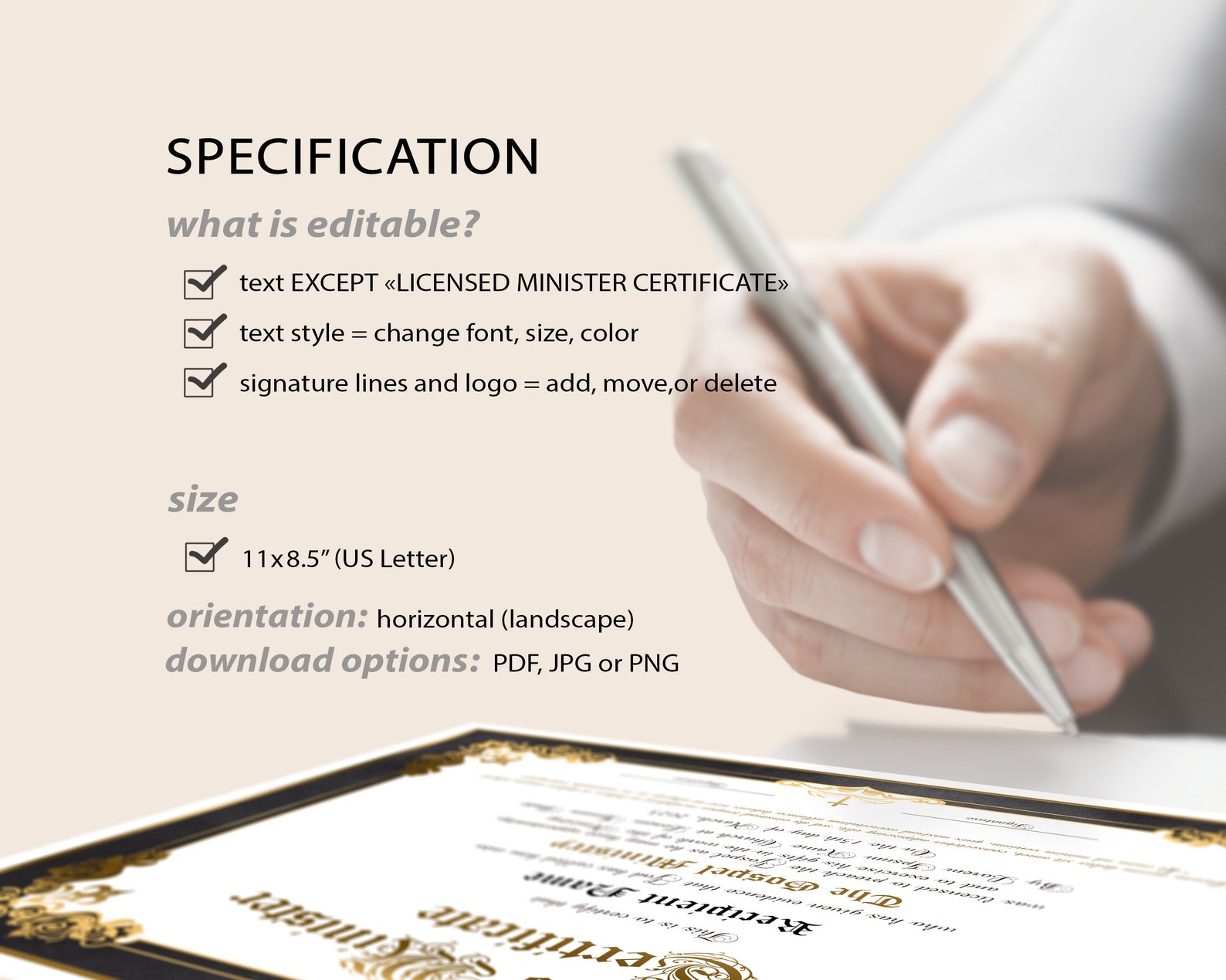 Editable Licensed Minister Certificate Template Printable - Etsy