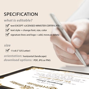 Editable Licensed Minister Certificate Template Printable - Etsy