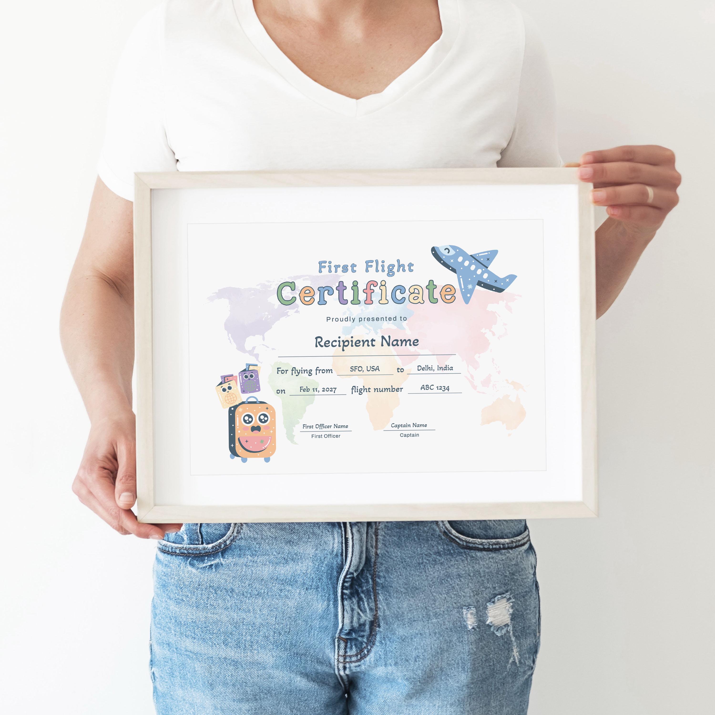 Editable My First Flight Certificate Template Award Certificate for ...
