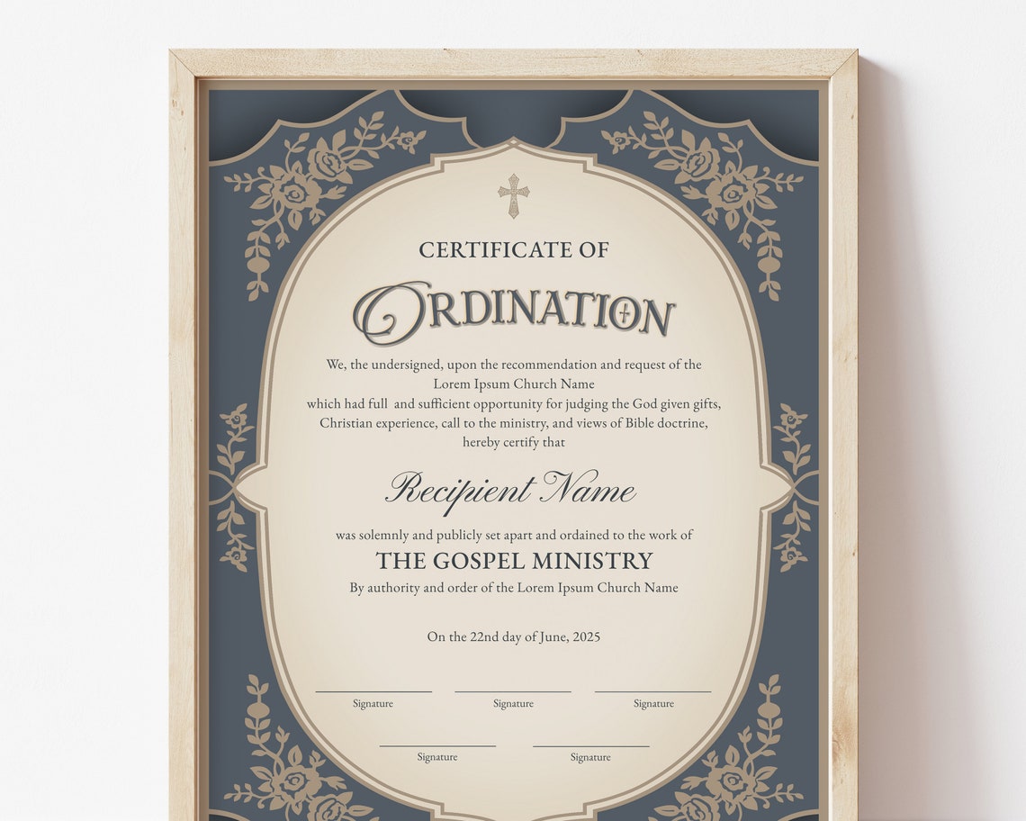 Editable Certificate of Ordination, Credential of Ministry, Vintage ...
