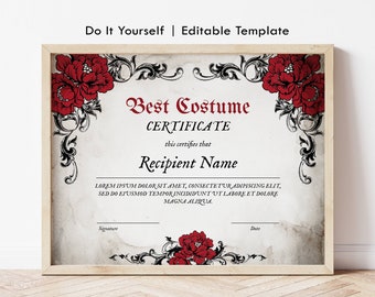 Editable Gothic Halloween Best Costume Certificate Template, Printable ...