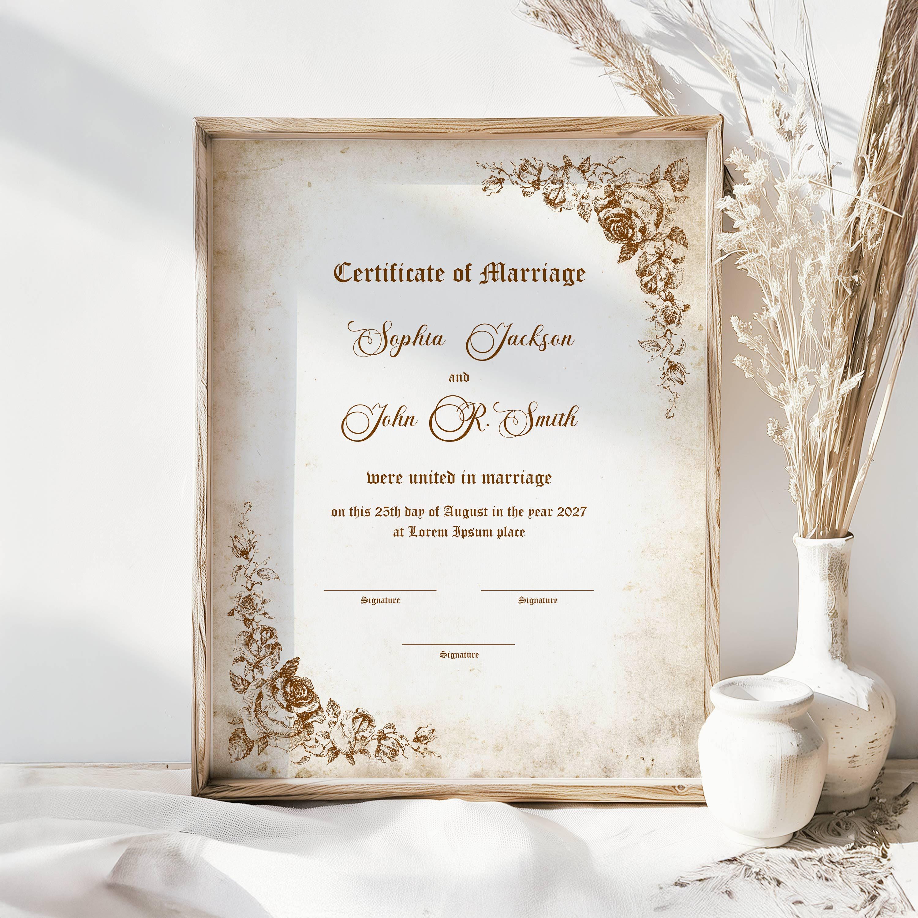 Vintage Gothic Wedding Certificate Template, Editable Marriage ...