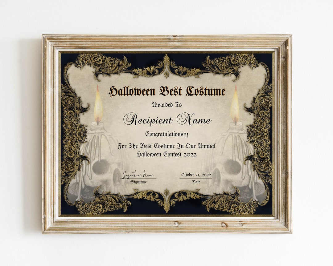 Vintage Halloween Best Costume Certificate Template EDITABLE - Etsy