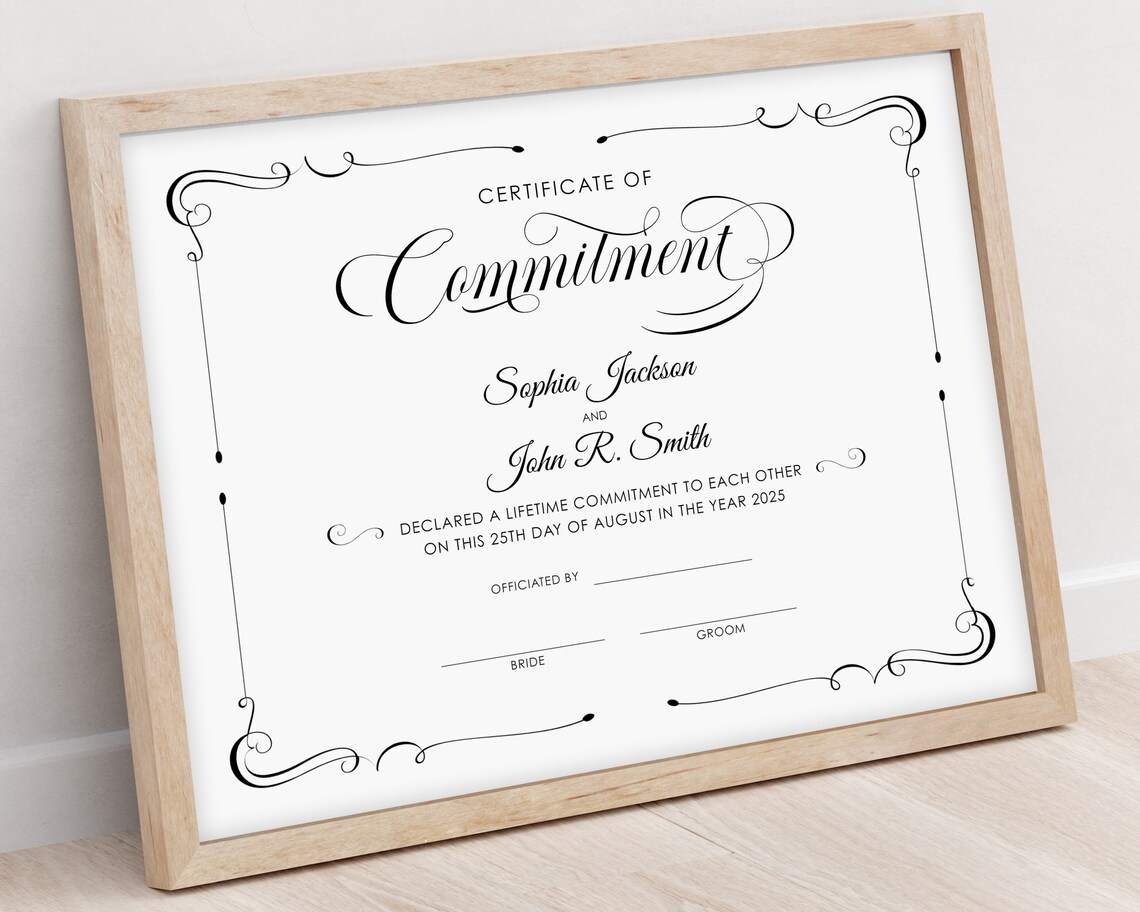 Editable Commitment Certificate Template Elegant Minimalist - Etsy