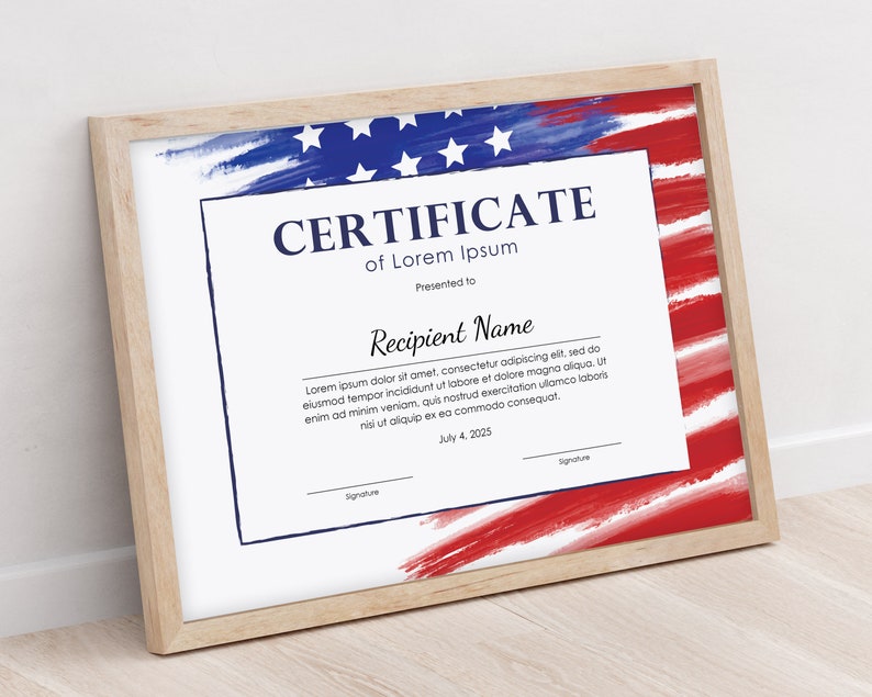 Editable Certificate Template American Flag Independence Day - Etsy