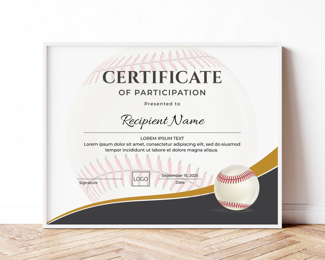 Editable Baseball Certificate Template, Sports Certificate Award ...