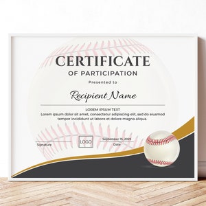 Editable Baseball Certificate Template, Sports Certificate Award ...