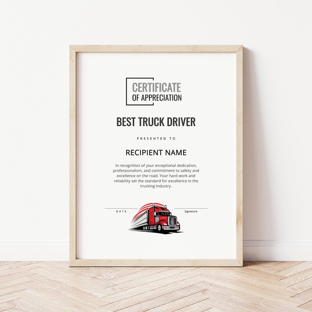 Editable Truck Driver Award Certificate, Truck Driving Award, Gift for ...