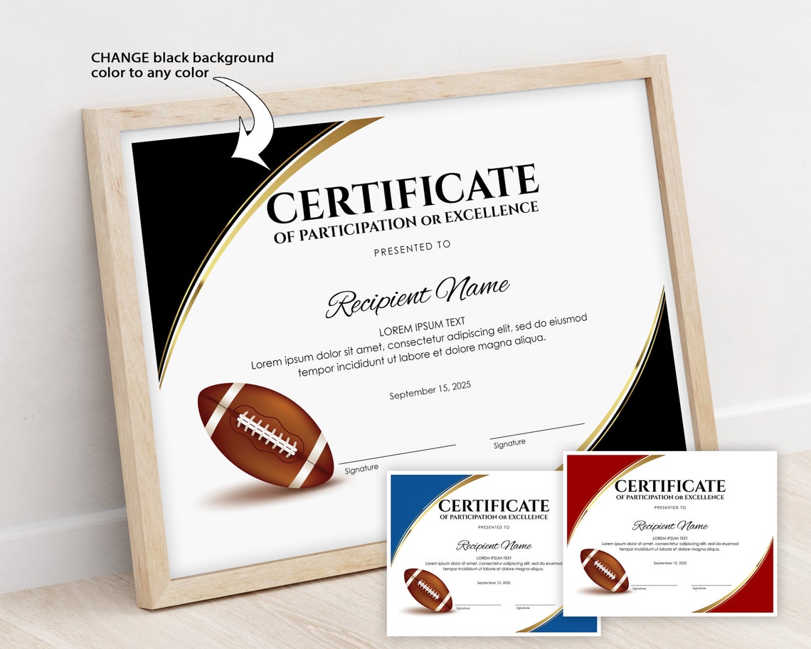 Editable American Football Certificate Template Sports - Etsy