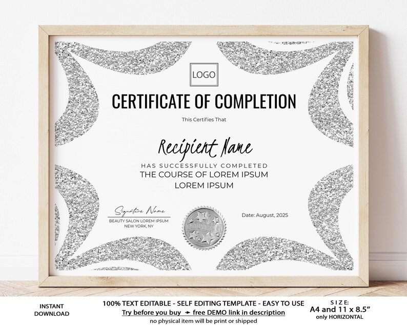 Editable Certificate of Completion Modern Printable Editable | Etsy