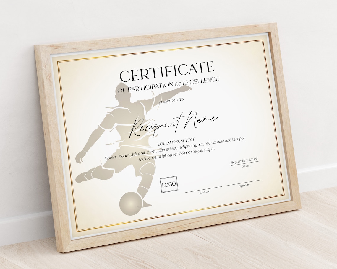 Soccer Football Certificate Template Sports Certificate Award - Etsy