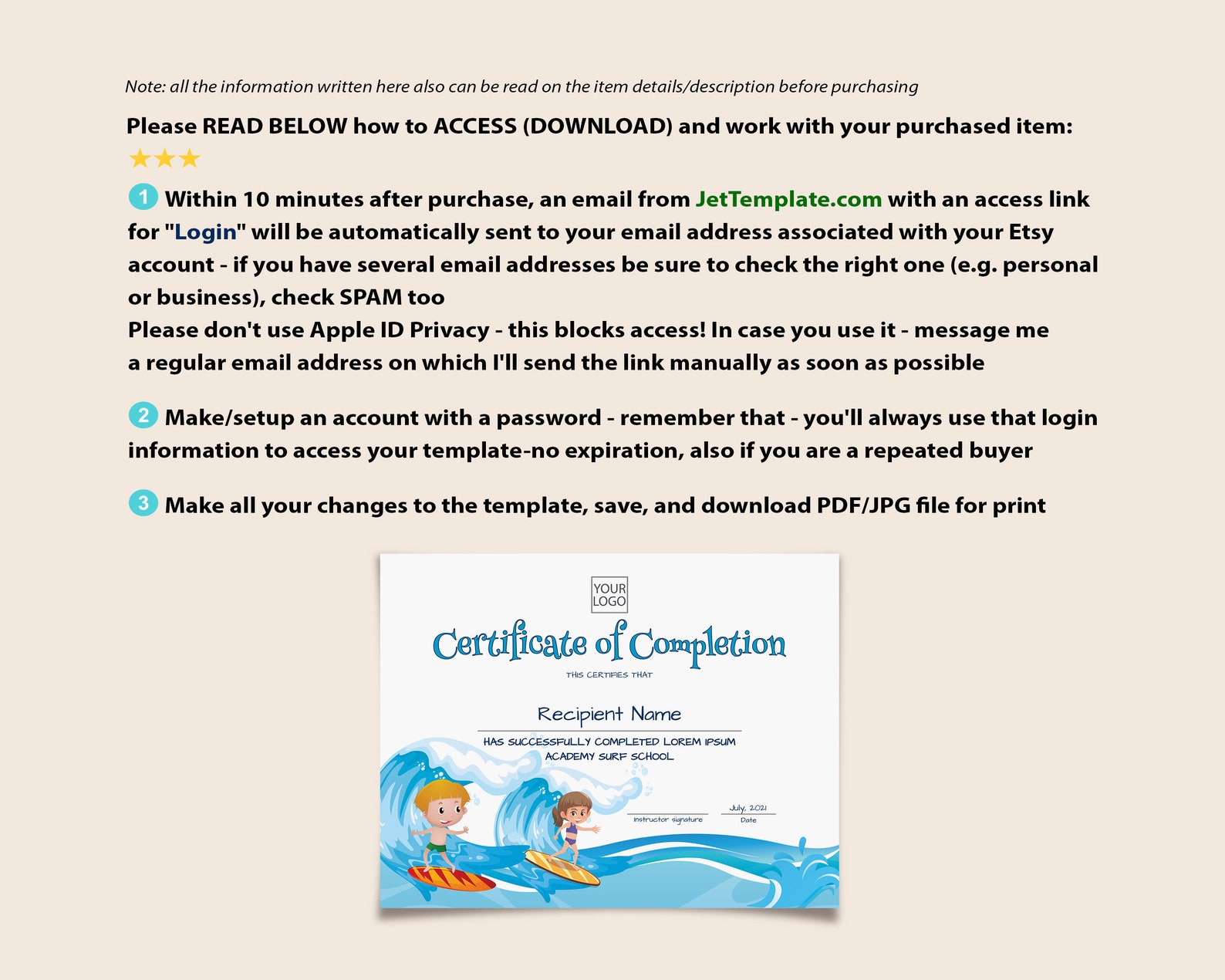 EDITABLE Surf Certificate Template Surf School Award - Etsy