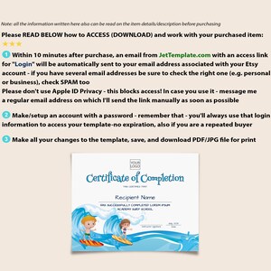 EDITABLE Surf Certificate Template Surf School Award - Etsy