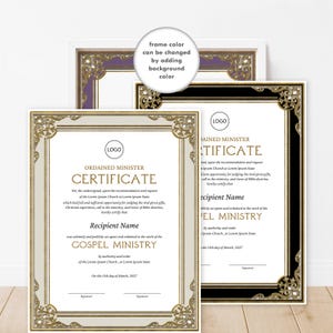 Editable Minister Ordination Certificate Template, Printable Vintage ...