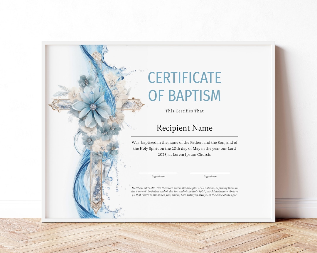 Water Baptism Keepsake Certificate Template, Editable Baptismal ...