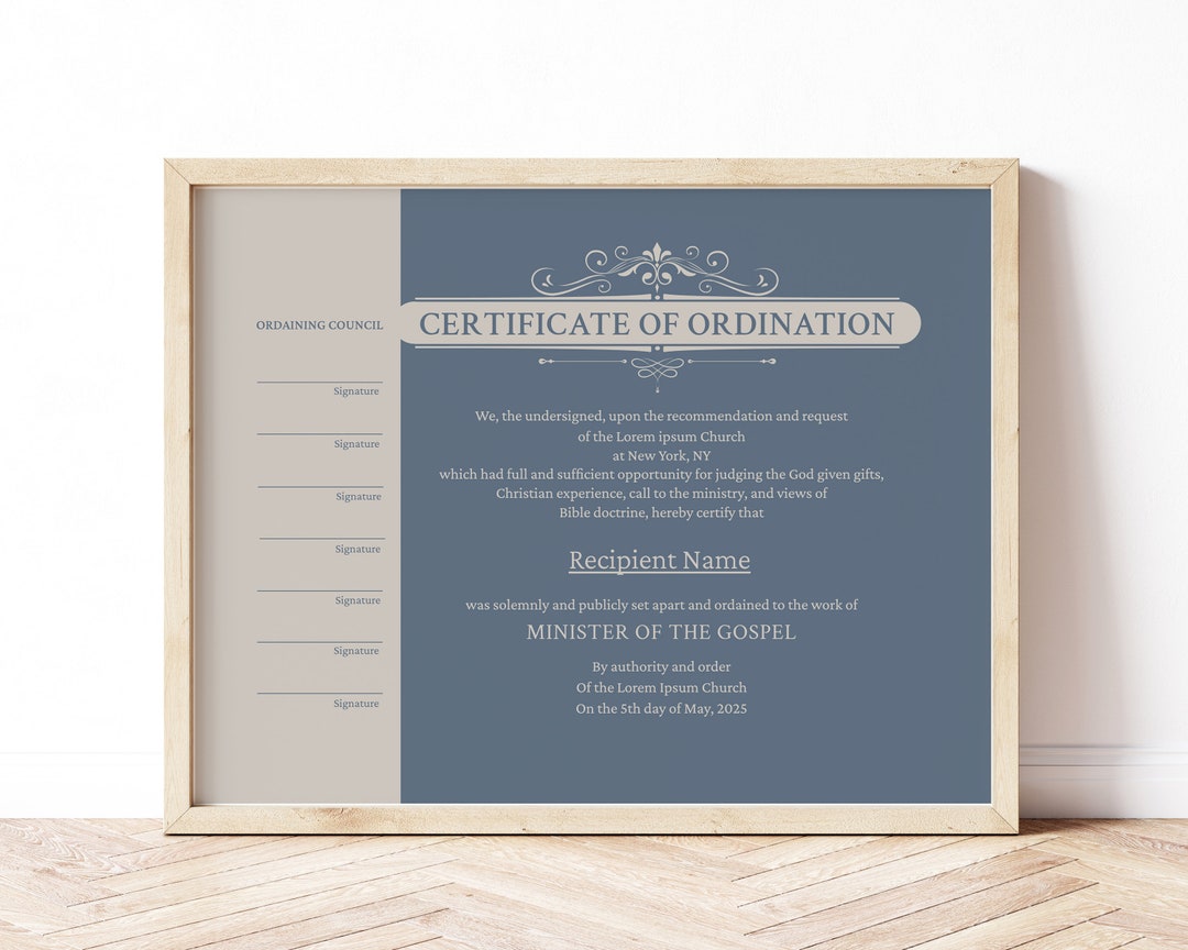 Editable Certificate of Ordination Minister of the Gospel, Printable ...