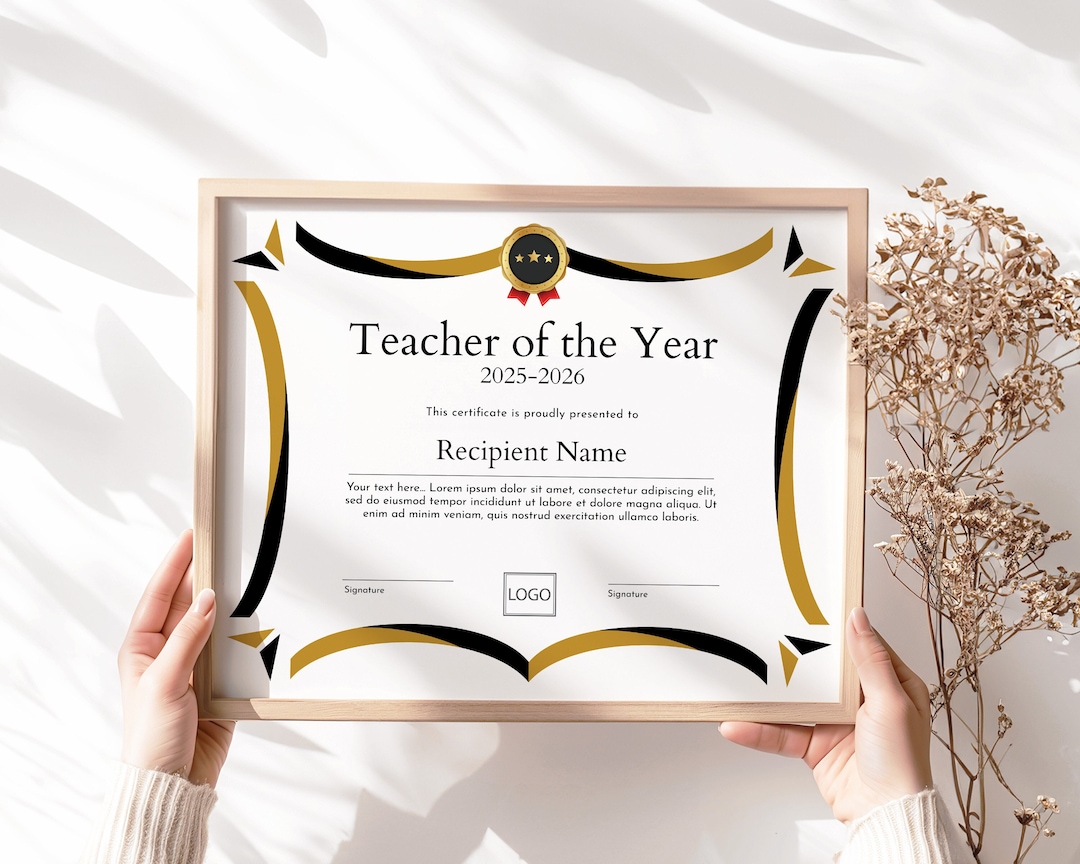 Teacher of the Year EDITABLE Certificate Template Printable Gifts for ...