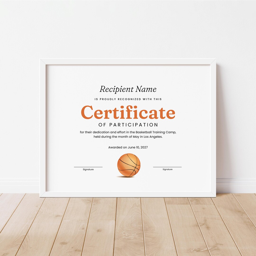 Basketball Certificate of Participation Printable Basketball Award ...