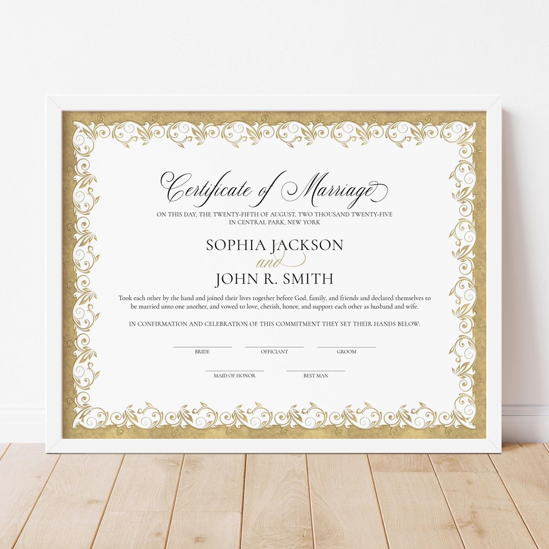Classic Certificate of Marriage Keepsake, Decorative Wedding ...