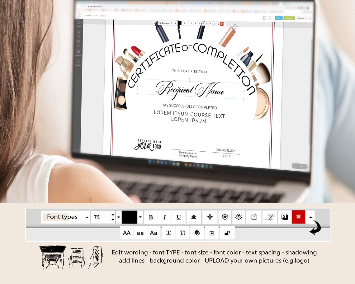 Editable Makeup Course Completion Certificate Template Modern - Etsy
