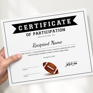 American Football Certificate Template, Editable Football Award ...