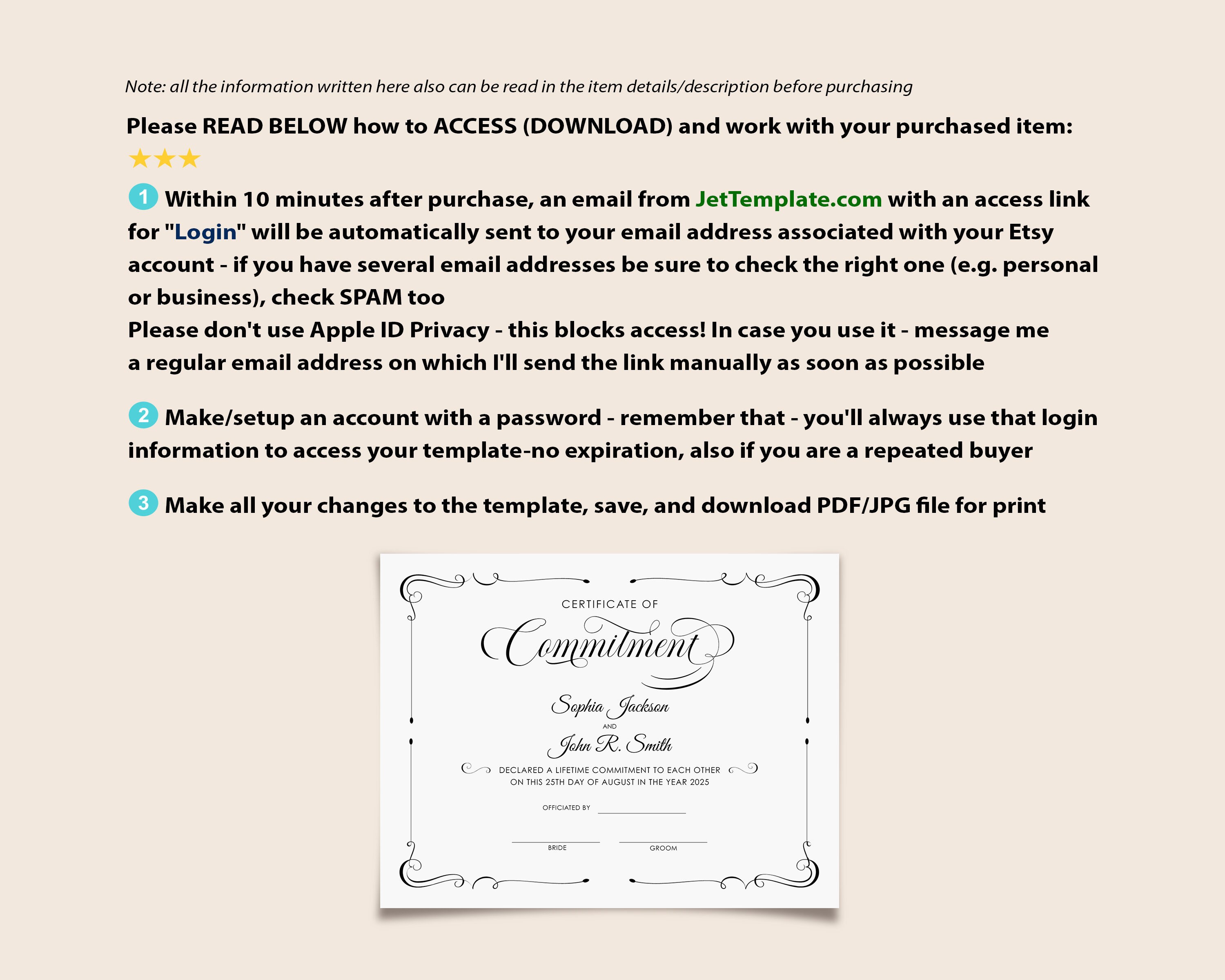 Editable Commitment Certificate Template Elegant Minimalist - Etsy