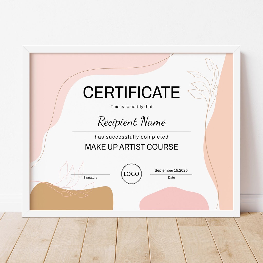 Makeup Artist Certificate of Completion Template, Printable Certificate ...