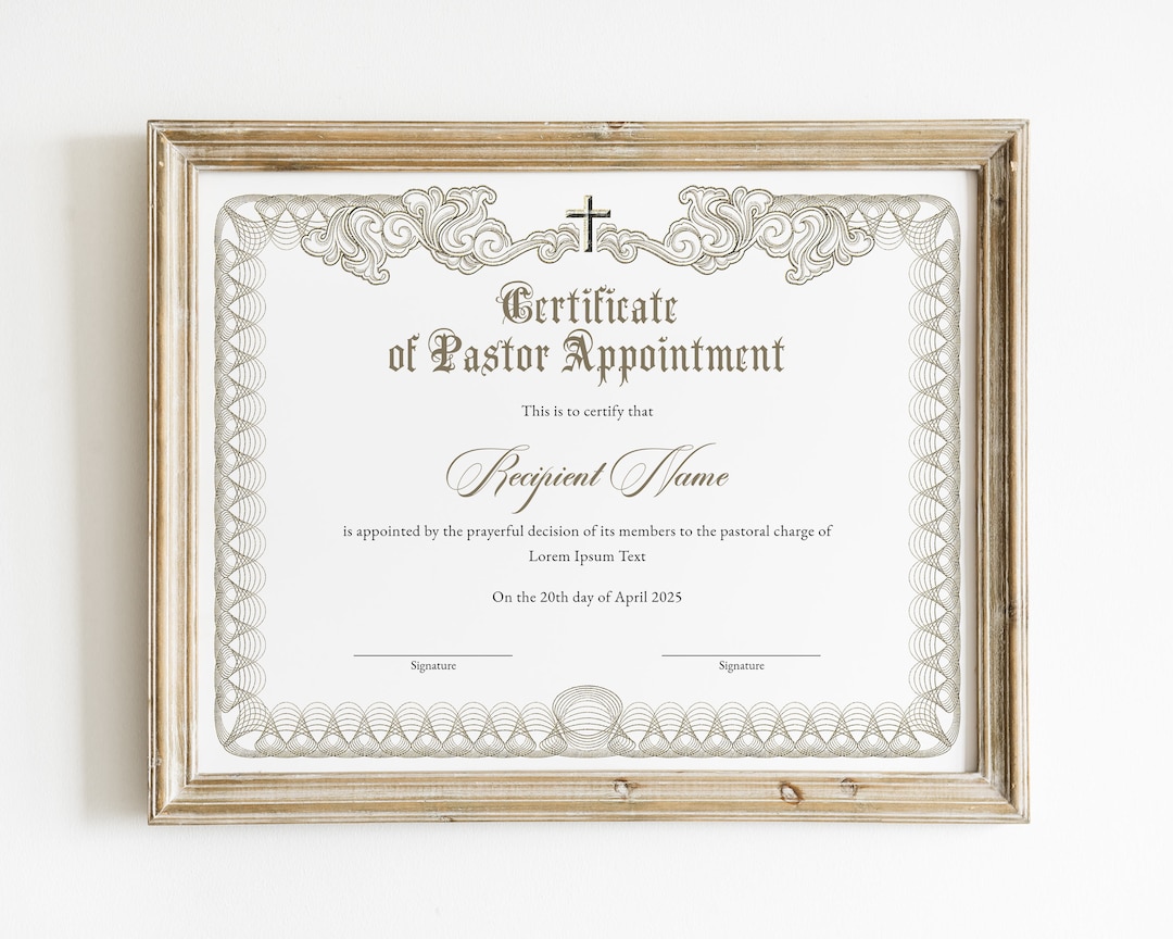 Editable Pastor Appointment Certificate Template, Printable Church ...