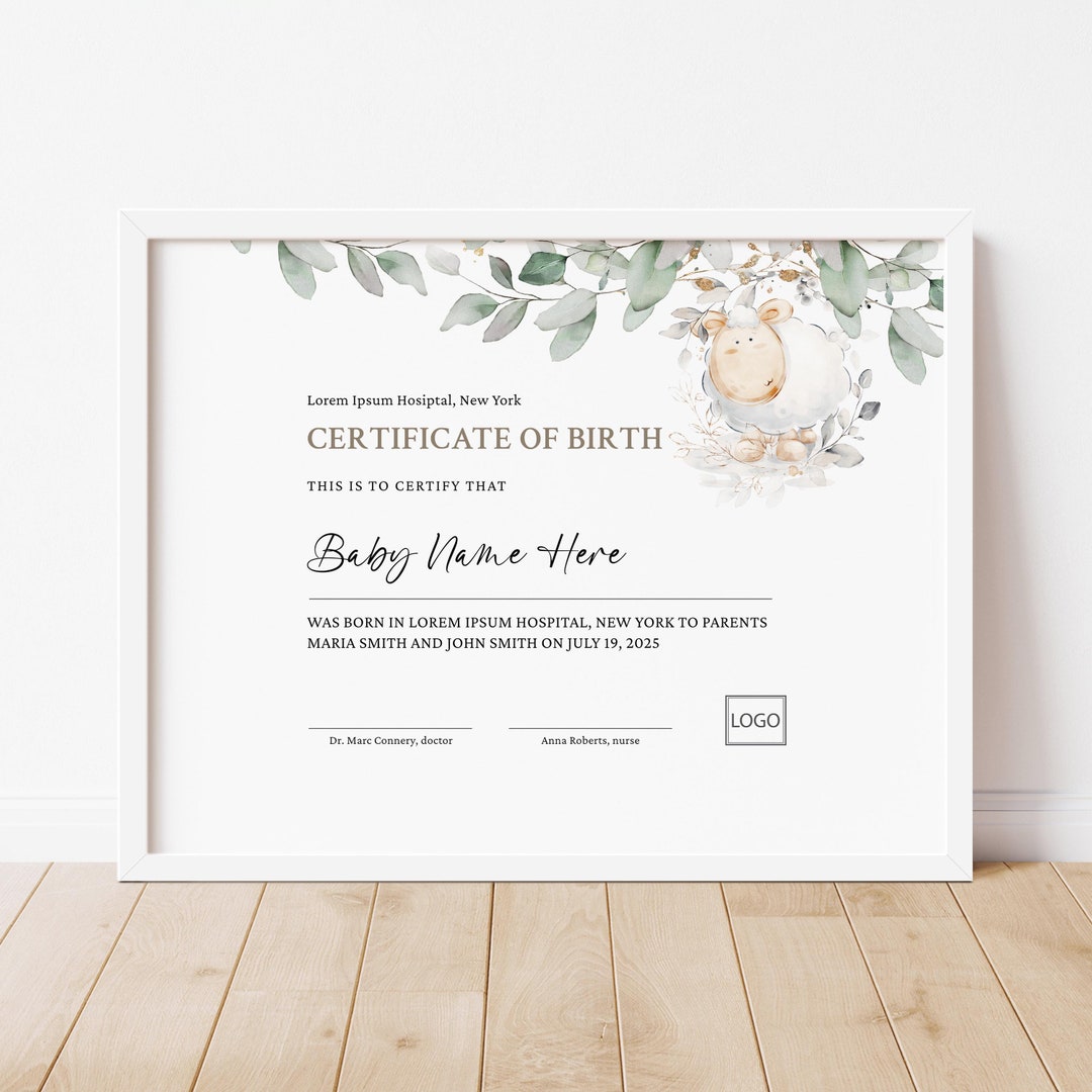 Baby Birth Certificate Template, Editable Certificate of Birth, Gift ...