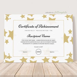 Editable Certificate of Achievement Award Certificate Template ...