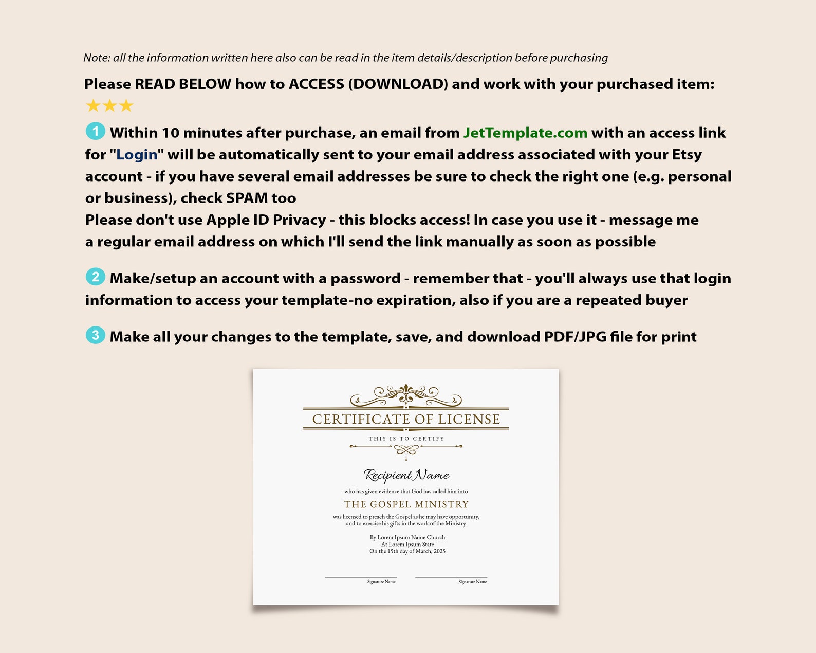 Editable License to Preach Template Printable Certificate of - Etsy