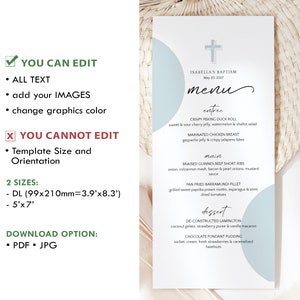 Baptism Menu Template, Christening Printable Menu Template EDITABLE ...