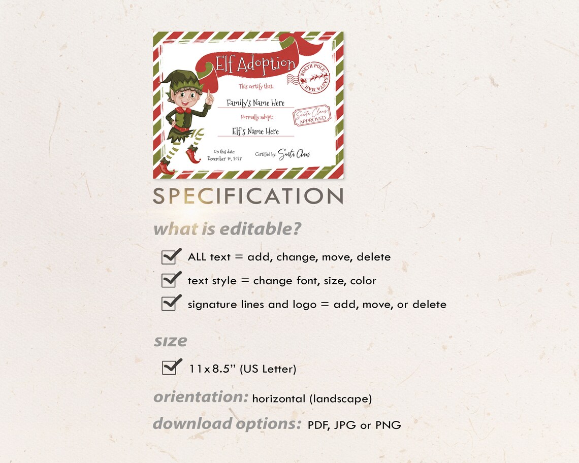 Christmas Elf Certificate of Adoption Elf Adoption - Etsy