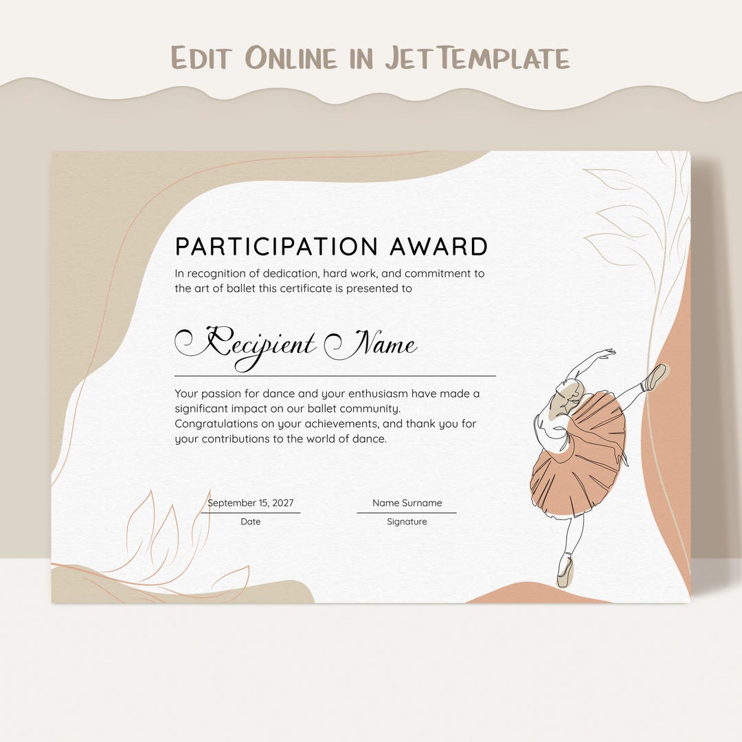 Ballet Dancer Award Certificate, Editable Ballet Awards Certificate ...