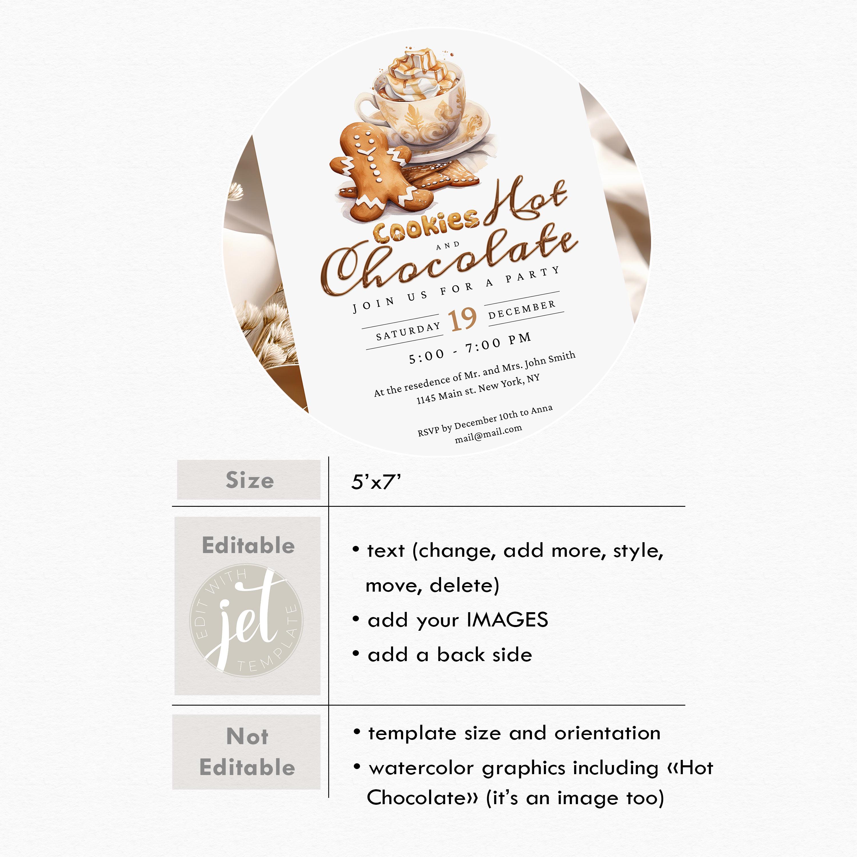 Cookies and Hot Chocolate Party Invitation Editable Template, Christmas ...