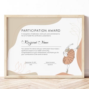 Ballet Dancer Award Certificate, Editable Ballet Awards Certificate ...