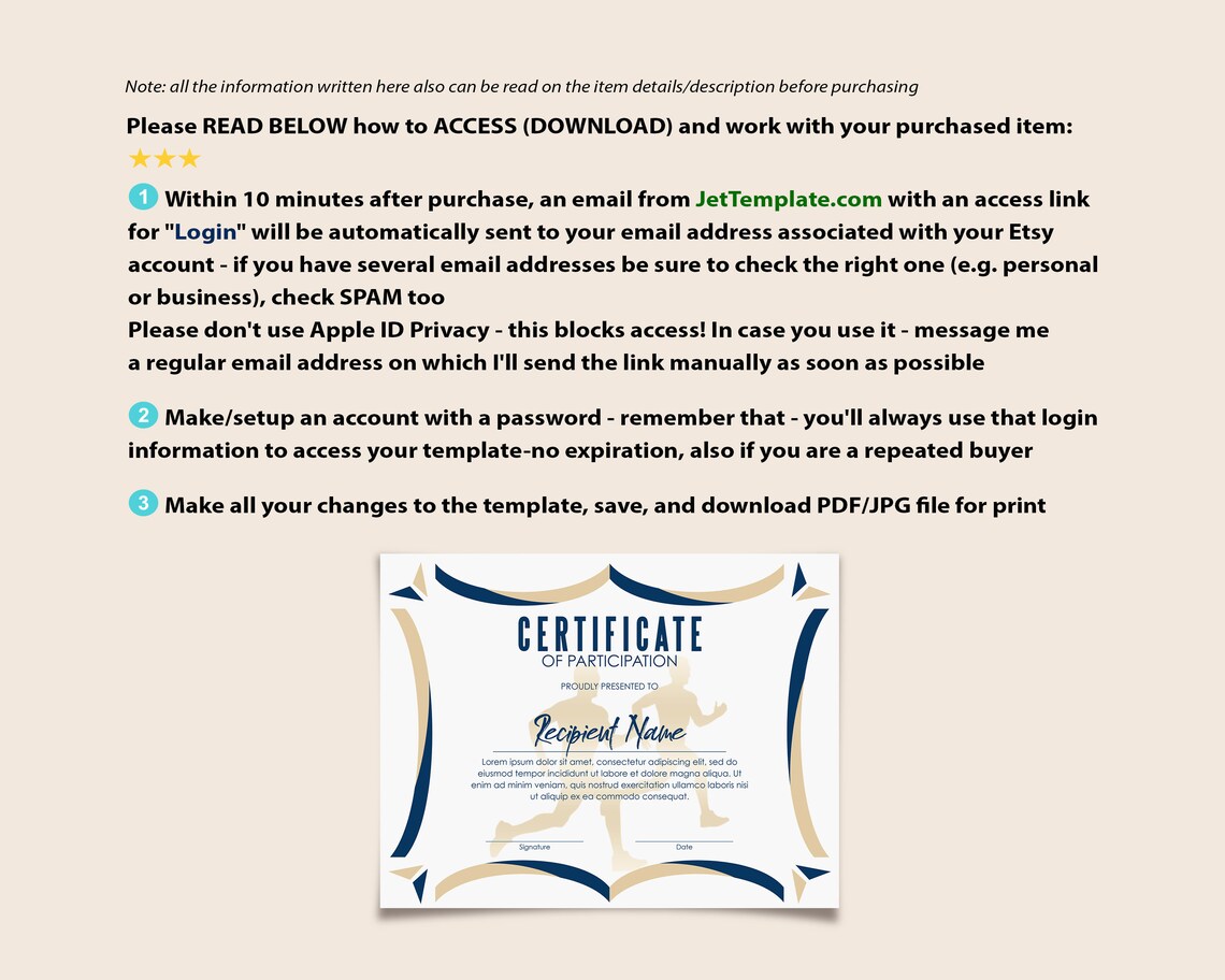 Editable Running Certificate Award Template Sports - Etsy