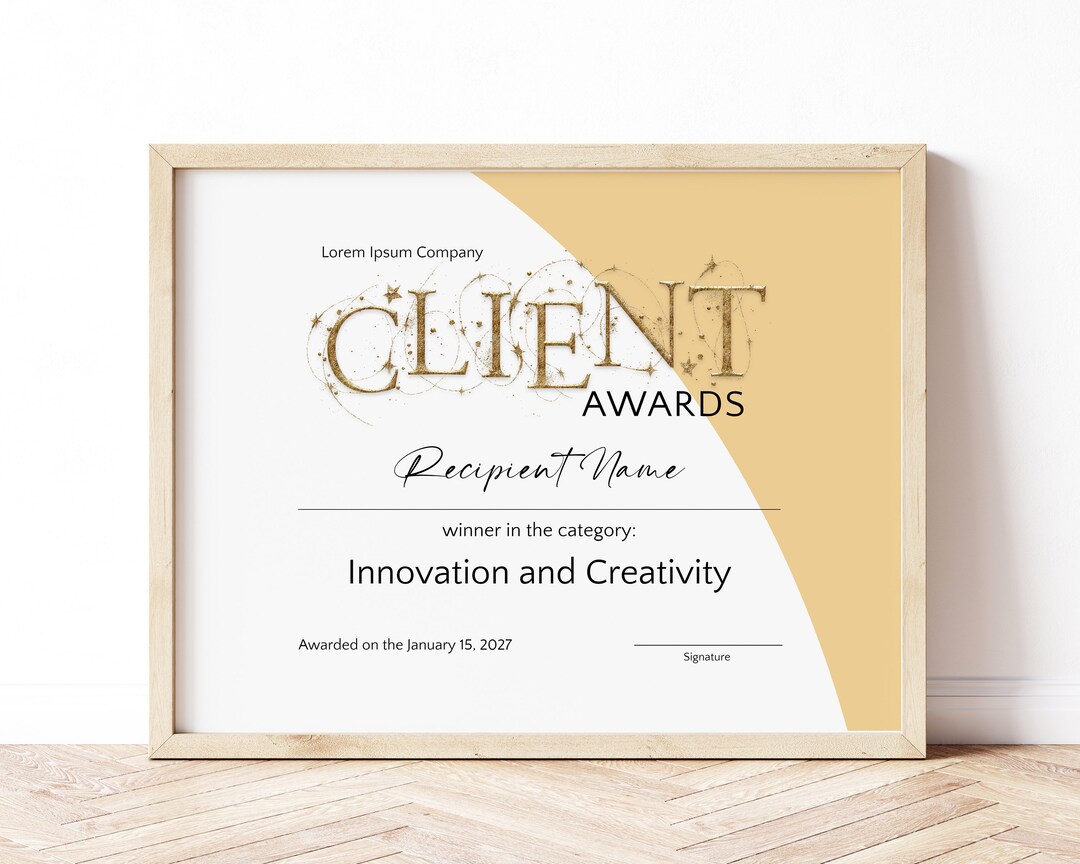 EDITABLE Client Gift Award Certificate Template, Best Client ...